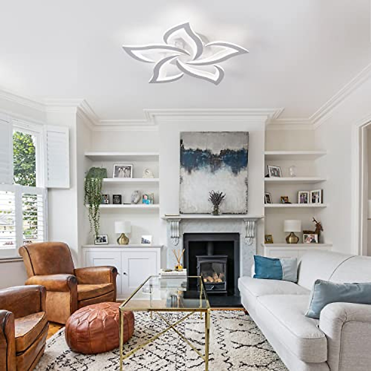 CHYING Modern LED Ceiling Light 23.6'' Dimmable Flush Mount Ceiling Light with Remote Control 80W LED Chandelier Acrylic Ceiling Lamp Fixture for Bedroom Kitchen Living Room Dining Room, White