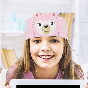 GenTek Kids Ear Headphones with Parental Volume Limiter to Protect Hearing, Washable Super Soft Fleece Headband with Ultra-Thin, Adjustable Removable Speakers (Llama-Pink)