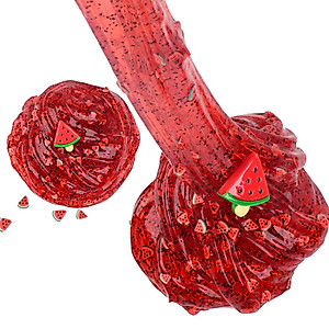 Tonlead Watermelon Crystal Clear Slime with Glitters, 7oz Soft Jelly Slime Non Sticky Premade Clear Crystal Slime for Girls Boys, DIY Cotton Mud Bubble Slime Stretchy Putty Kids Birthday (Red)