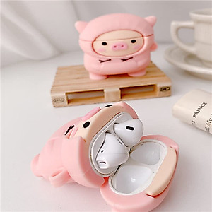 Silicone Case for Airpods Pro, 3D Cute Bear Lion Animal Protective Soft Rubber Cover Skin with Anti-Lost Keychain for Kids Teens Girls Boys (Pig Case)