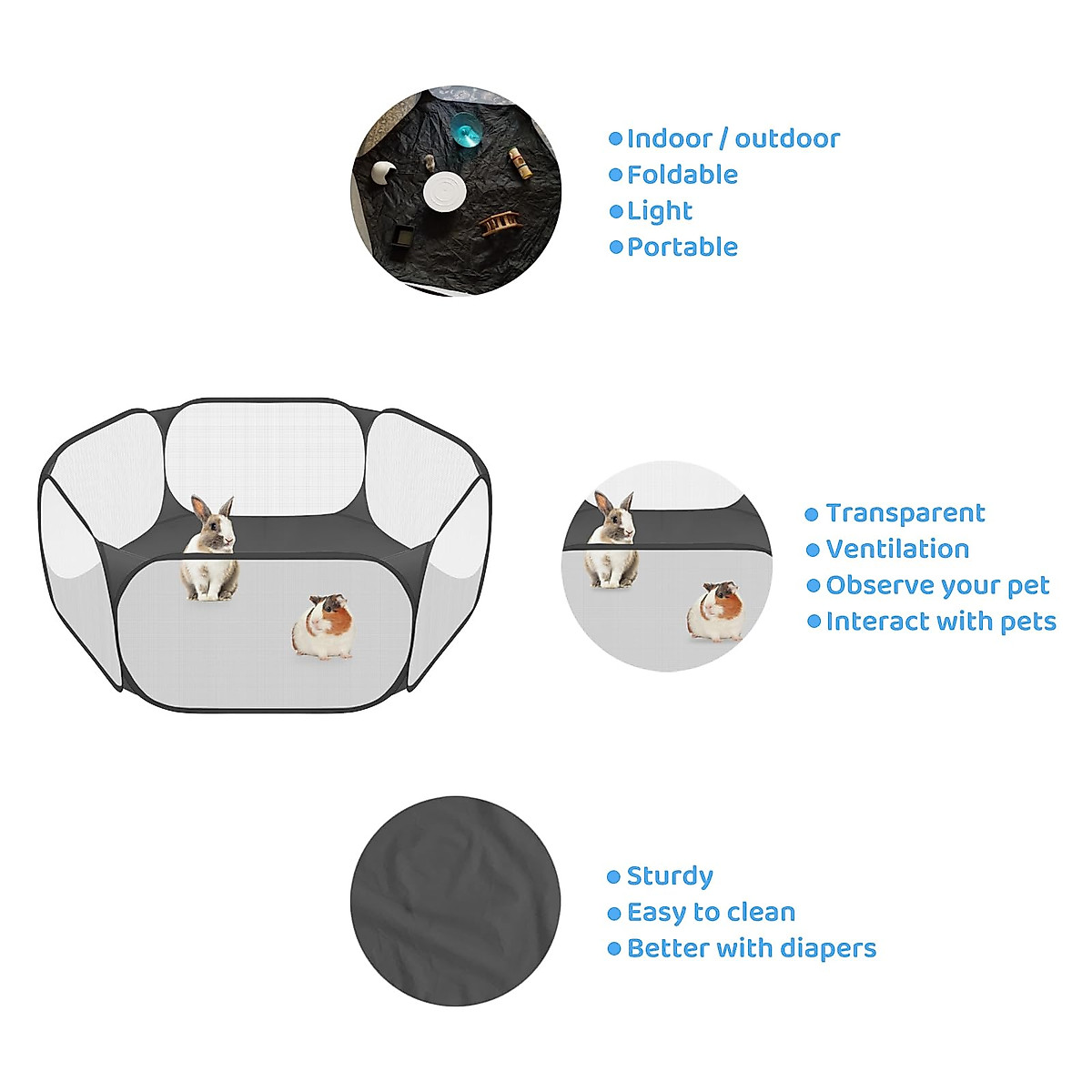 Small Animals C&C Cage Tent, Breathable & Transparent Pet Playpen Pop Open Outdoor/Indoor Exercise Fence, Portable Yard Fence for Guinea Pig, Rabbits, Hamster, Chinchillas and Hedgehogs