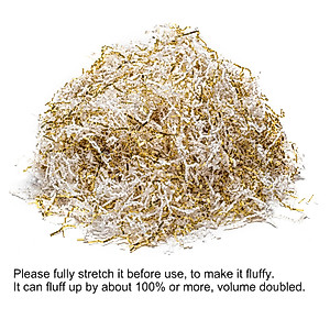 Mcfleet 1 LB Crinkle Cut Paper Shred Filler White & Gold Crinkle Paper Shredded Paper for Gift Box - Gift Basket Filler - Gift Box Stuffing for Christmas, Halloween Packaging Wrapping