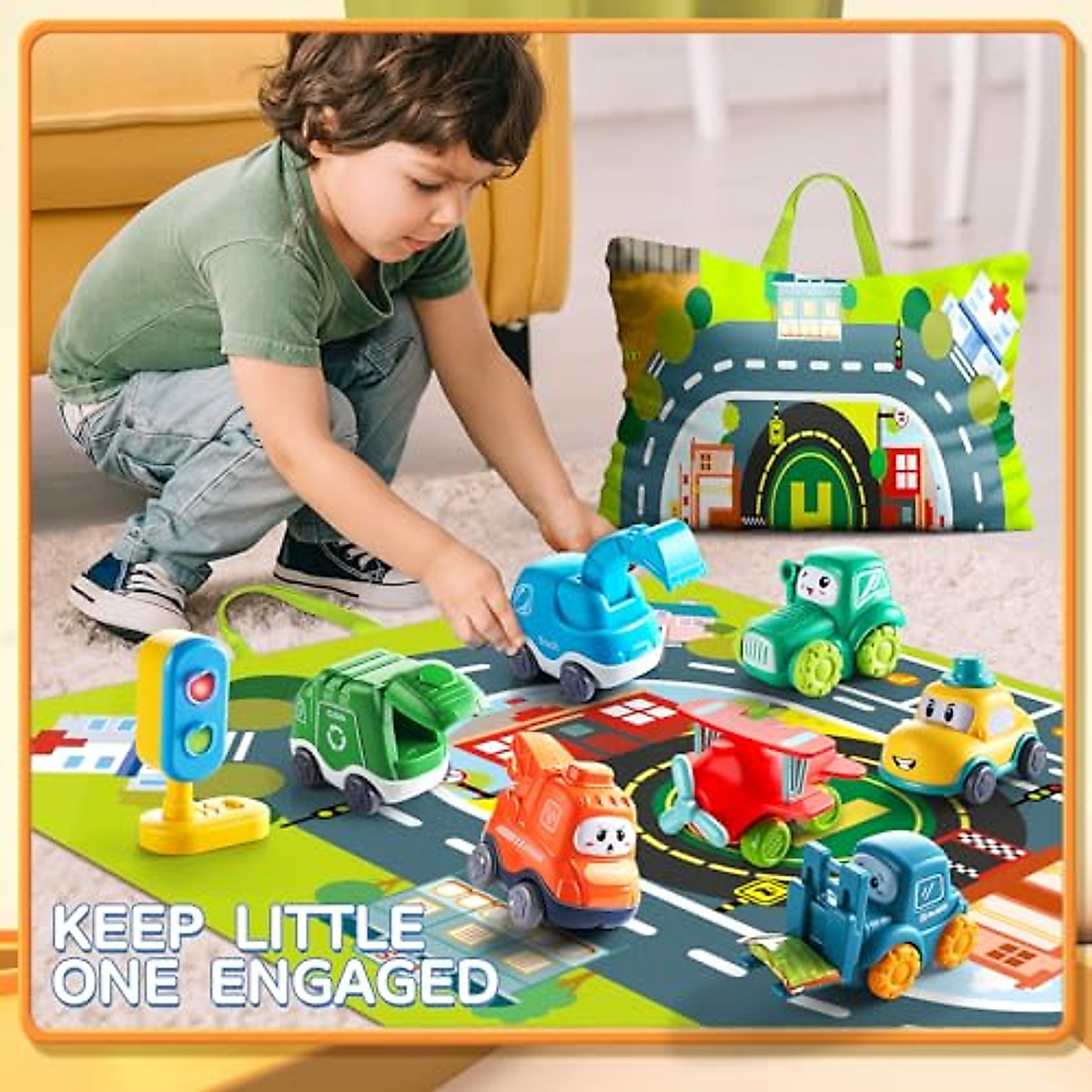 ALASOU 8 PCS Baby Cranes Car Toys with Playmat/Storage Bag|1st Birthday Gifts for Toddler Toys Age 1-2|Baby Toys for 1 2 Year Old Boy|1 2 Year Old Boy Birthday Gift for Infant Toddlers