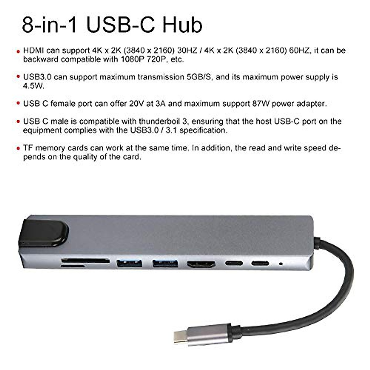 USB-C Interface Specification HDMI Hub Built-in Conversion Chip USB-C Adapter,for iPad Pro/MacBook/Type C Devices RJ45 Ethernet Mini SDTF OTG Adapter