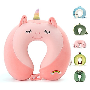 Niuniu Daddy Neck Pillow for Traveling, Pure Memory Foam Travel Neck Support Pillows for Airplane, Car Headrest Sleep - Age 8+ Children Kids Including Adults - Unicorn Travel Pillow
