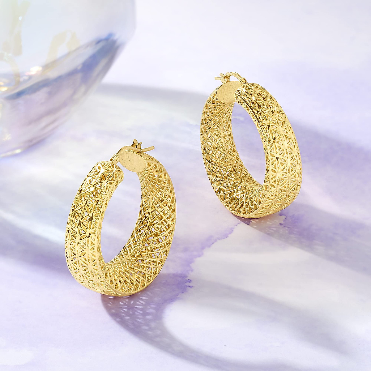 Ross-Simons Italian 18kt Gold Over Sterling Openwork Hoop Earrings