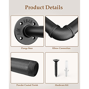 Bodato Industrial Clothing Rack 38.4'' for Wall 2 Pack, Heavy Duty Pipe Clothes Rack Wall Mounted for Hanging Clothes Garment, Closet Rod Hanging Bar for Walk-in Closet