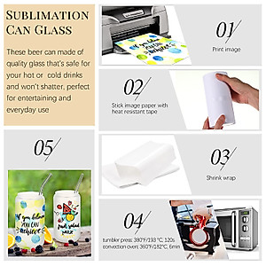 Remerry 8 Pack 16 oz Sublimation Blank Glass Cup with Bamboo Lids and Glass Straws, Heat Transfer Frosted Beer Can Tumbler Mug Cup for Soda Cocktail Juice Coffee Drinks