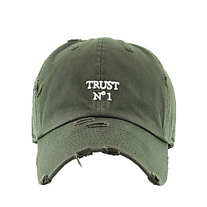 Trust No1 Vintage Baseball Cap Embroidered Cotton Adjustable Distressed Dad Hat Olive