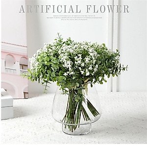 RUJIU 36Pieces/lot Artificial Plant Silk Plastic Flowers Eucalyptus Leaves Stems Branches Floral Bouquets Wreath Arrangement Home Table Garden Wedding Greenery Decoration (Gypsophila with Eucalyptus)