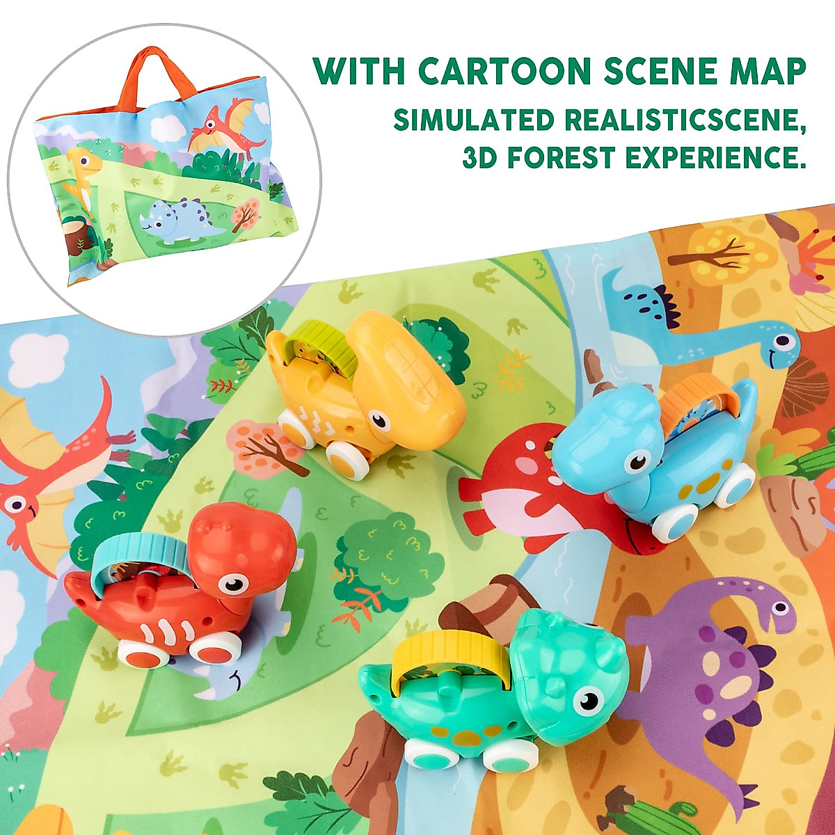 COVTOY 1 Year Old Boy Gift, 4 Sets of Vehicle Dinosaur Car Toys with Playmat and Storage Bag Baby Toys 12-18 Months First Birthday Gifts for 1 Year Old Infants and Toddlers