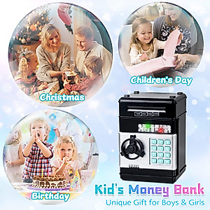 Refasy Kids Toys for Boys Girls Age 3-5,Electronic Piggy Banks for Kids Money Savings Box Toys Mini ATM Coin Bank for Children Best Birthday Xmas Gifts Cash Coin Can for Kid 8-12 Year Old Black