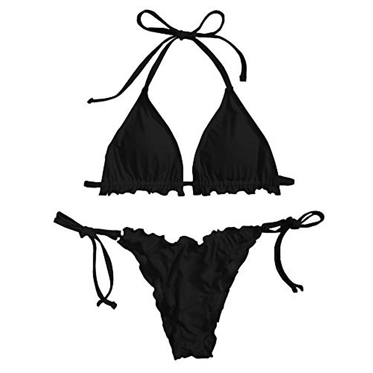 SOLY HUX Women's 2 Piece Swimsuits Bikini Set Sexy Swimwear Halter Triangle Bathing Suit Black