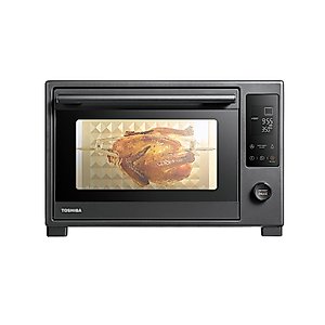 TOSHIBA Hot Air Convection Toaster Oven, Extra Large 34QT/32L, 9-in-1 Cooking Functions, Crispy Grill, Dehydrate, Rotisserie, 6 Accessories Included, 1650W, Black Stainless Steel