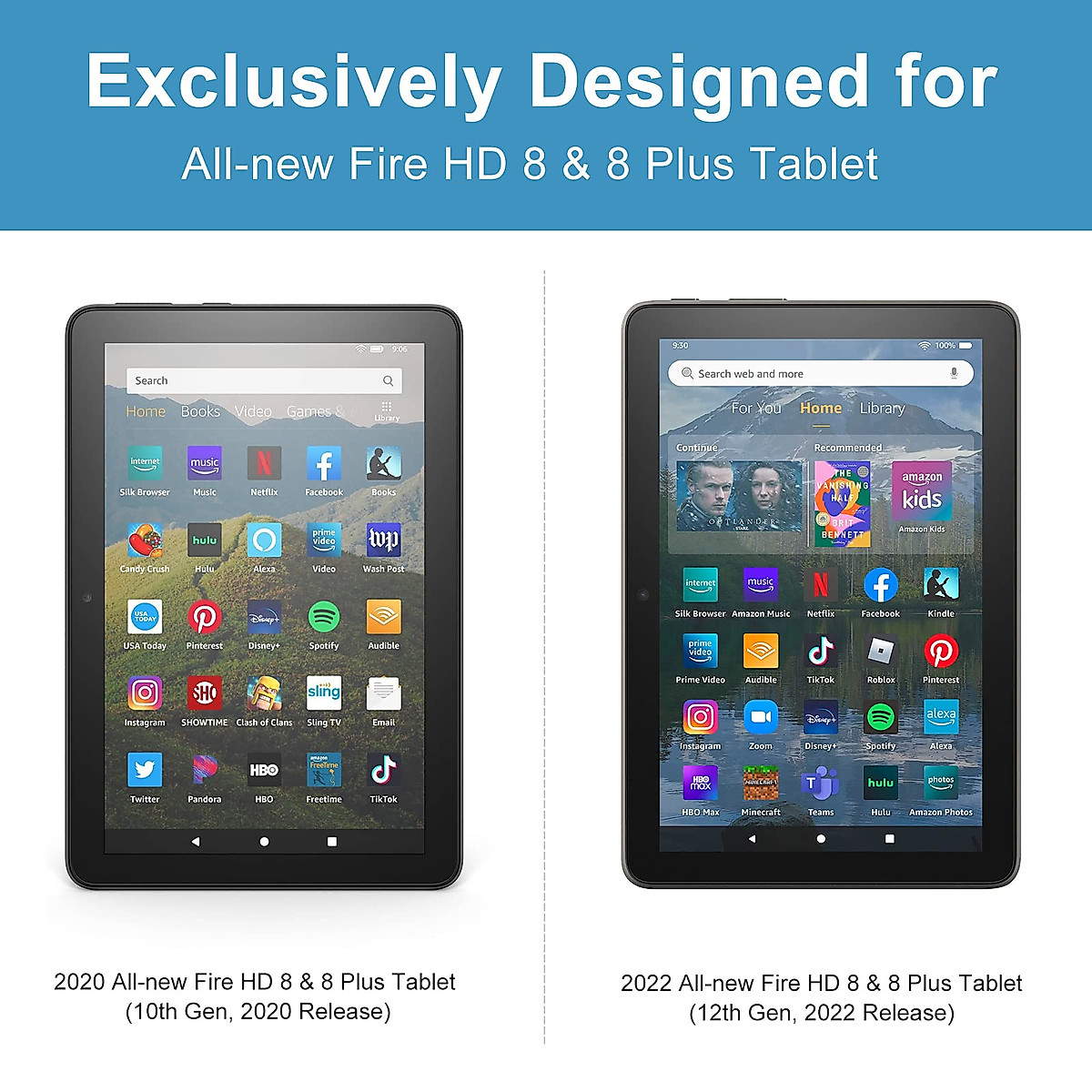 CoBak Case for All-New Fire 8 Tablet (2020/2022 Model, 10th/12th Generation) - Premium PU Leather Slim Folding Stand Shell Multiple Viewing Angles Cover with Auto Wake/Sleep