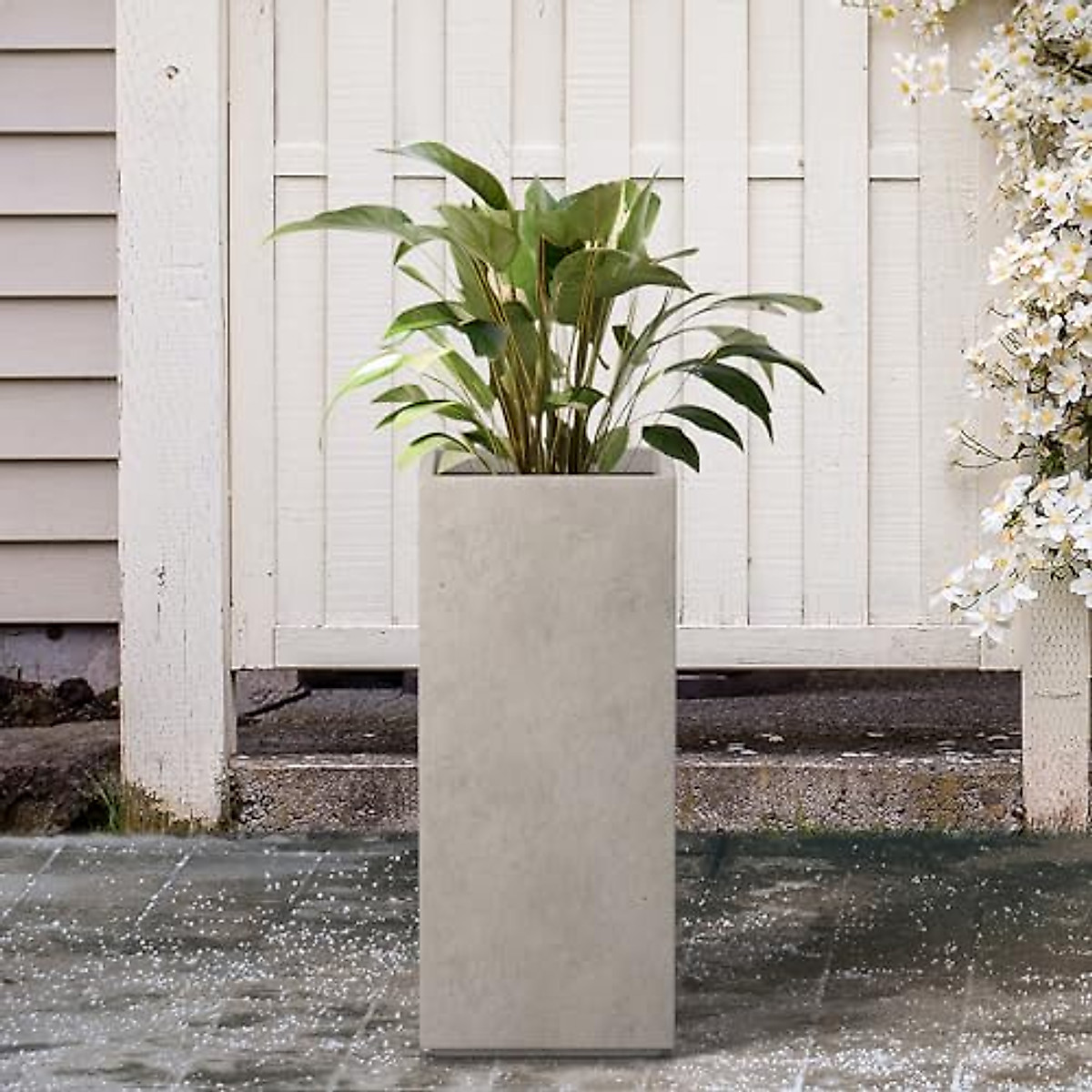 Kante 20.3" H Tall Rectangular Concrete Planter, Modern Square Diameter Plant Pot with Drainage Hole and Rubber Plug for Indoor Outdoor Home Patio Garden, Weatheted Concrete