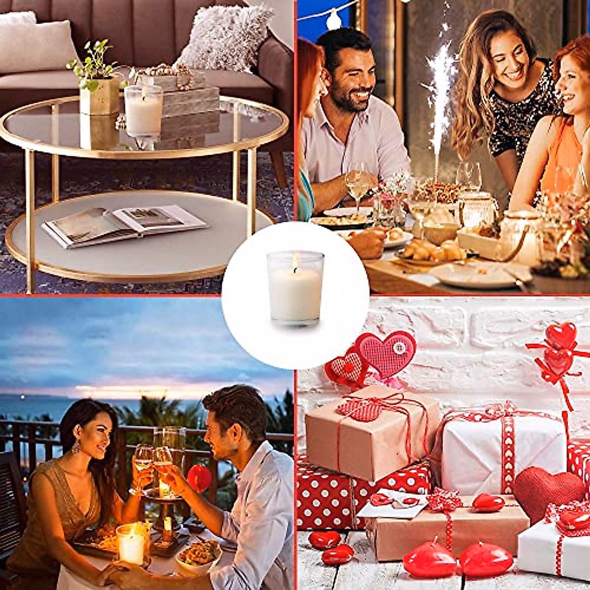 Set of 12 White Votive Candles Clear Glass Filled Unscented Soy Wax Candle for Home Décor Spa Weddings Birthday Holidays Party and DIY