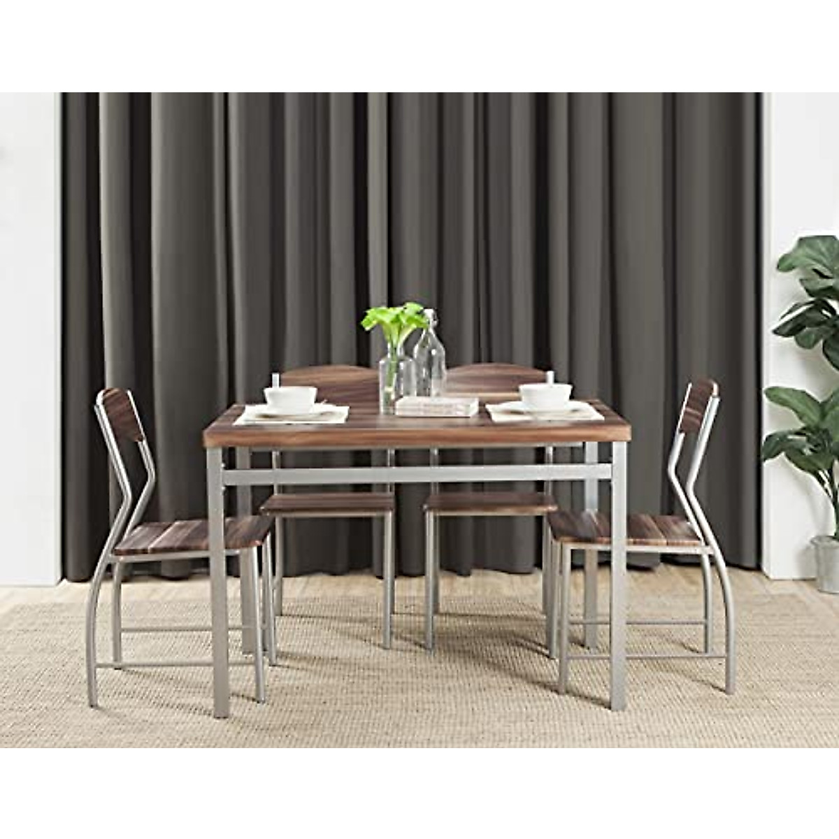 Abington Lane 5-Piece Dining Table Set w/Four (4) Chairs - Modern and Sleek Dinette for The Contemporary Home - (Cedarwood Finish)