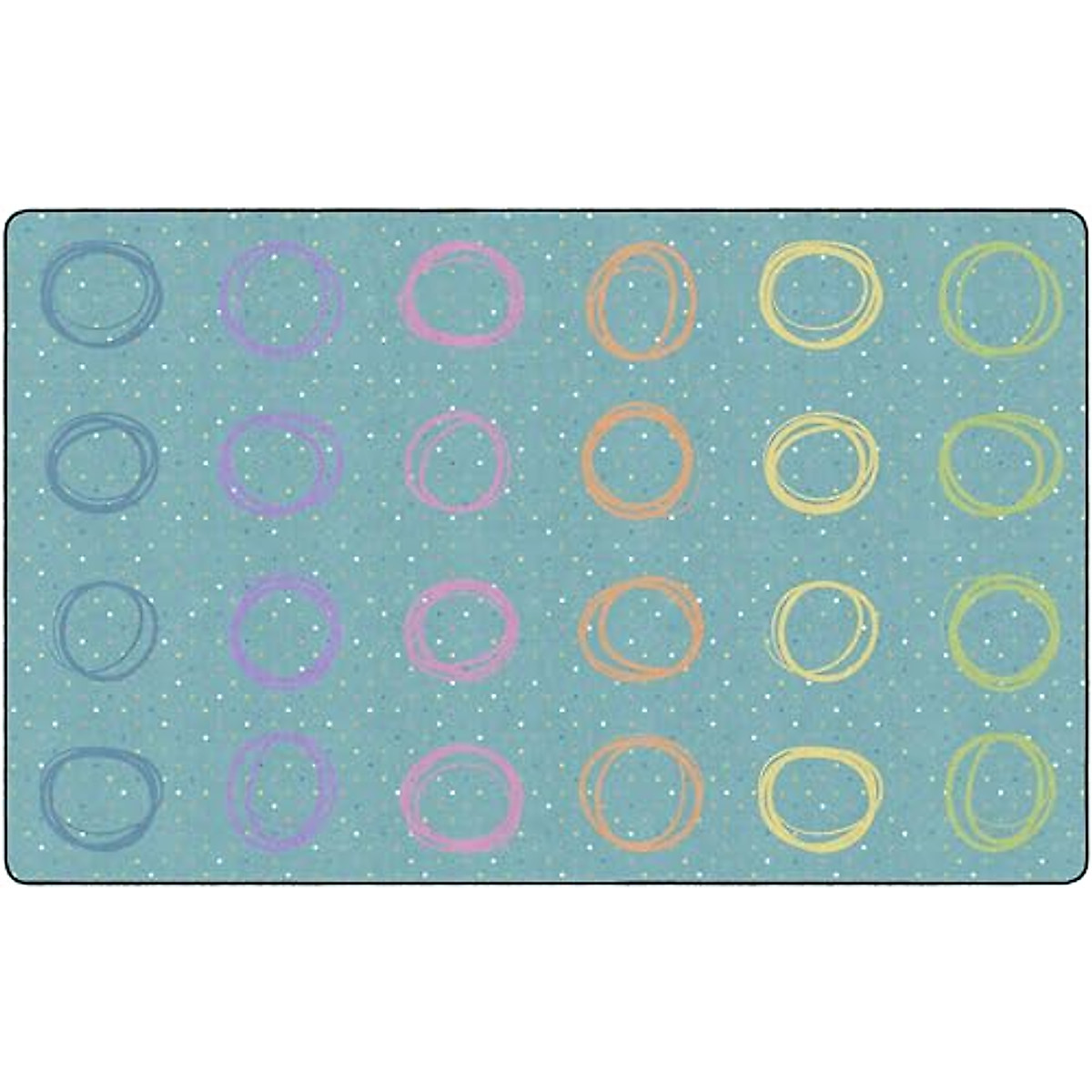 Flagship Carpets Smiley Circle Sampler Abstract Educational Area Rug for Kids Room Seating Décor, Children's Classroom, Play Carpet for Teaching and Playroom, Seats 24, 7'6"x12', Blue & Multi