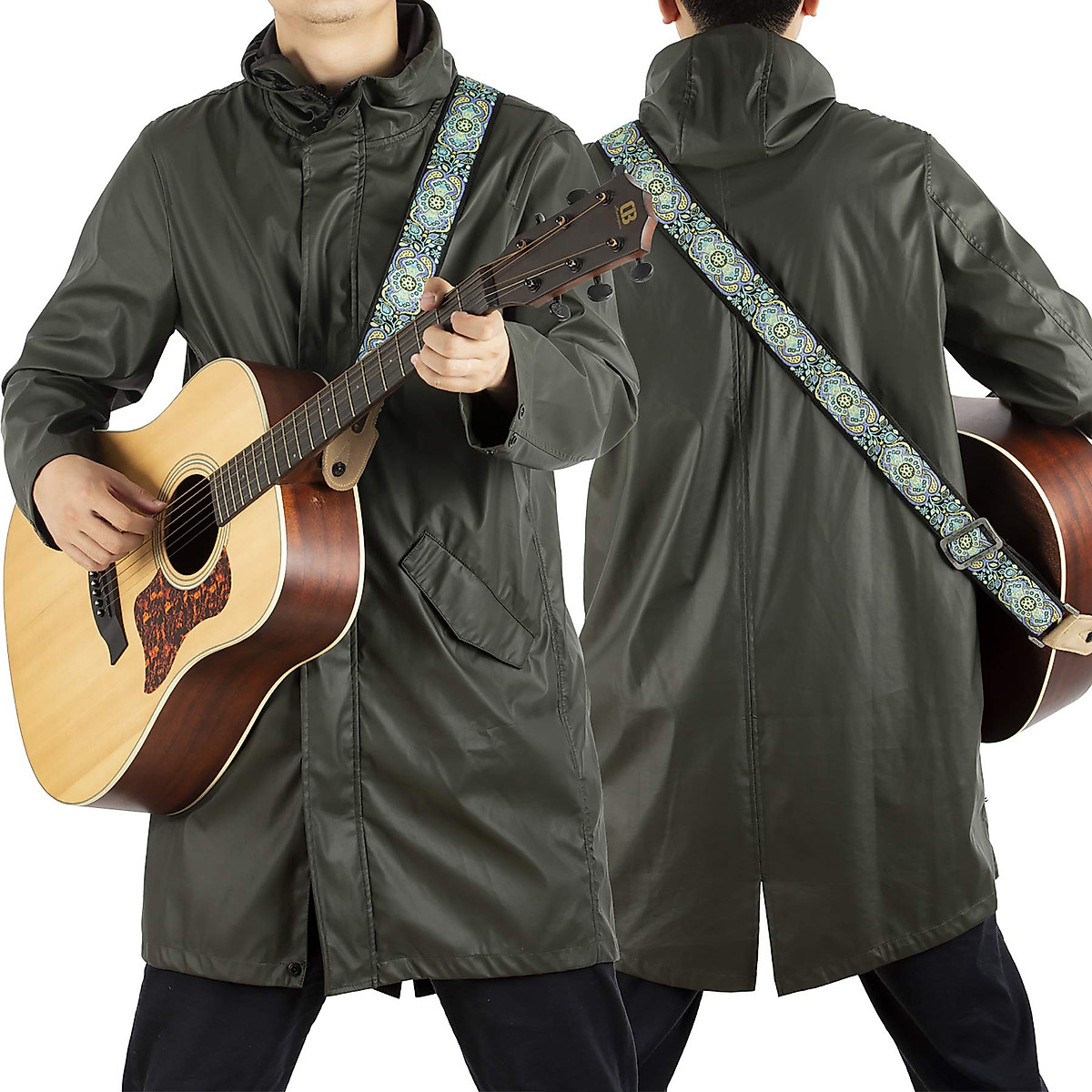 M33 Guitar Strap Vintage Woven Collection Strap Set For Acoustic, Bass and Electric Guitars Includes Strap Button + Locks +Picks. Awesome Christmas Gift for Men & Women Guitarists