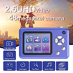 Kids Digital Camera, FHD 1080P Digital Camera for Kids with 32GB SD Card 8X Zoom Compact Point and Shoot Digital Camera, Portable Mini Kids Camera for Teens Students Boys Girls Tweens (Deep Blue)