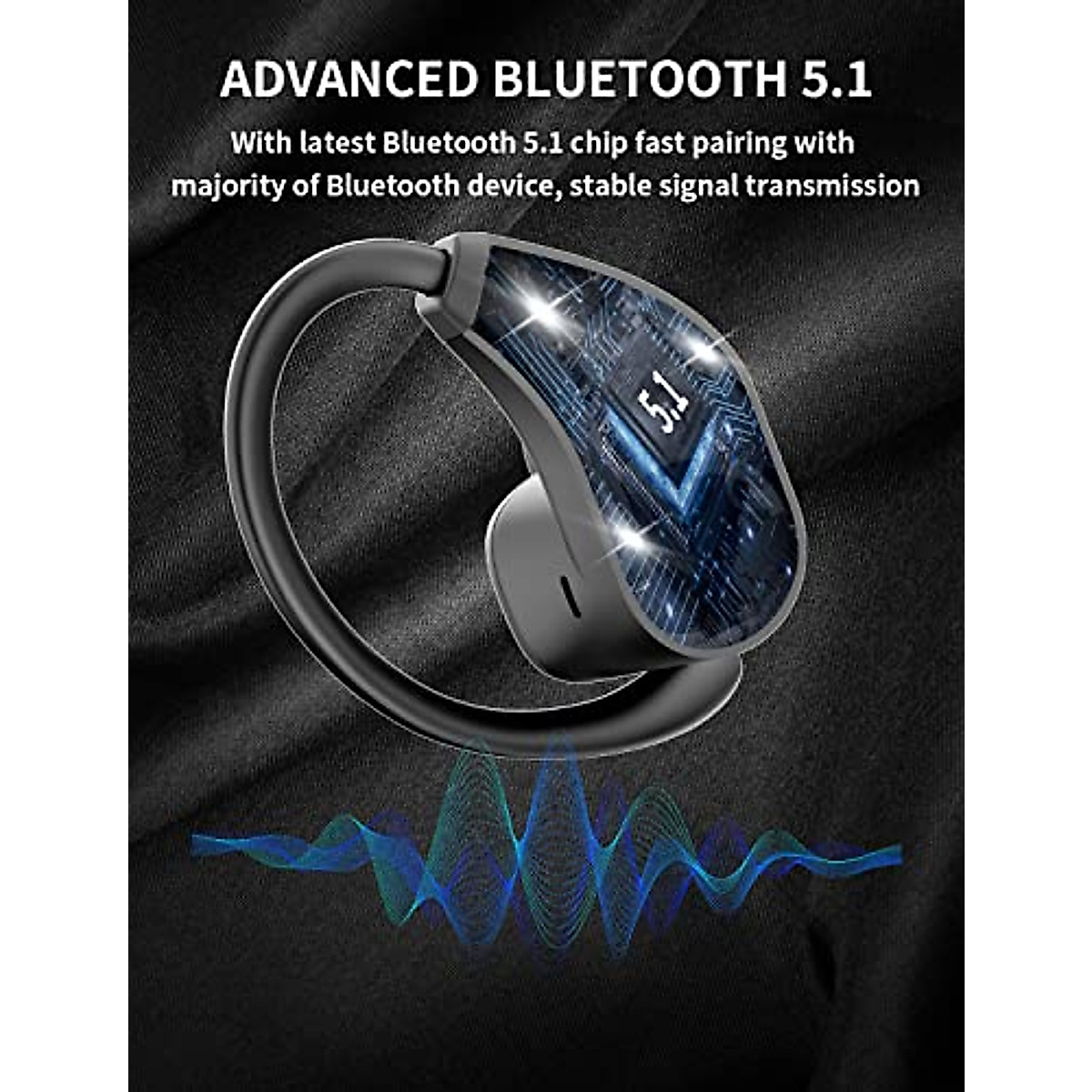 Bluedio S6 Sport Earhooks Earphones Wireless Earbuds Bluetooth Headphones 42hrs Play with LED Display Charging Case Built-in Mic Headset for Sports Running Workout Black