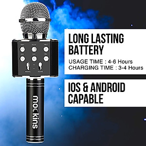 Mockins 2 Pack Black Bluetooth Karaoke Microphone for Kids with Bluetooth Speaker | Wireless Microphone Karaoke Compatible w/Android & iOS | Bluetooth Microphone Wireless | Karaoke Mic