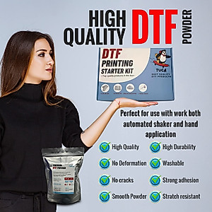 Tuca DTF Powder and Transfer Film for DTF Sublimation Printer, 500G/1.1 lbs White Digital Hot Melt Adhesive applies to All DTF Transfer Printers for Digital Prints on T-Shirts Textile A4/A5 20 Sheets