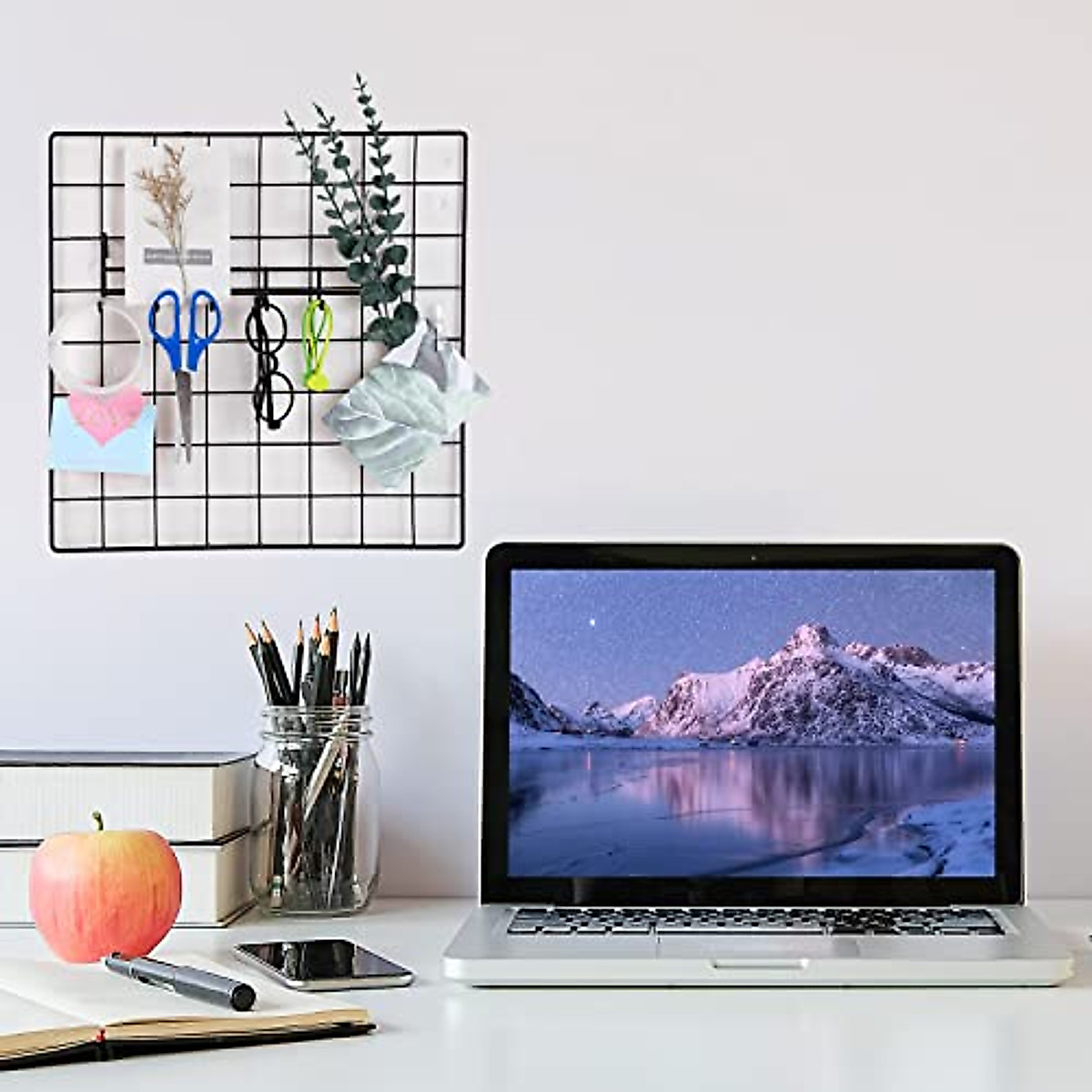 Coume Metal Grid Hooks Rack for Wall Grid Panel, 4 Pack Hanging Hooks for Wall Grid Storage and Display, Grid Wall Accessories Black Organizer for Wire Grid Wall