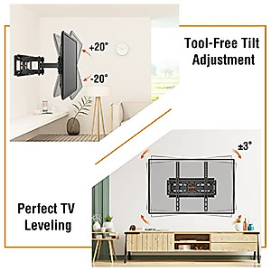 ELIVED TV Wall Mount Full Motion Premium with Swivel and Tilt for Most 26-65 Inch Flat Curved Screen TVs, TV Mount Bracket with Dual Articulating Arms Supports TV up to 99 lbs Max VESA 400x400