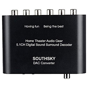 SOUTHSKY 5.1/2.1 Audio Rush Digital Sound Decoder Converter,Optical SPDIF, Coaxial to 5.1CH 2.1CH Analog Audio (6RCA Output) for Old AV Receiver