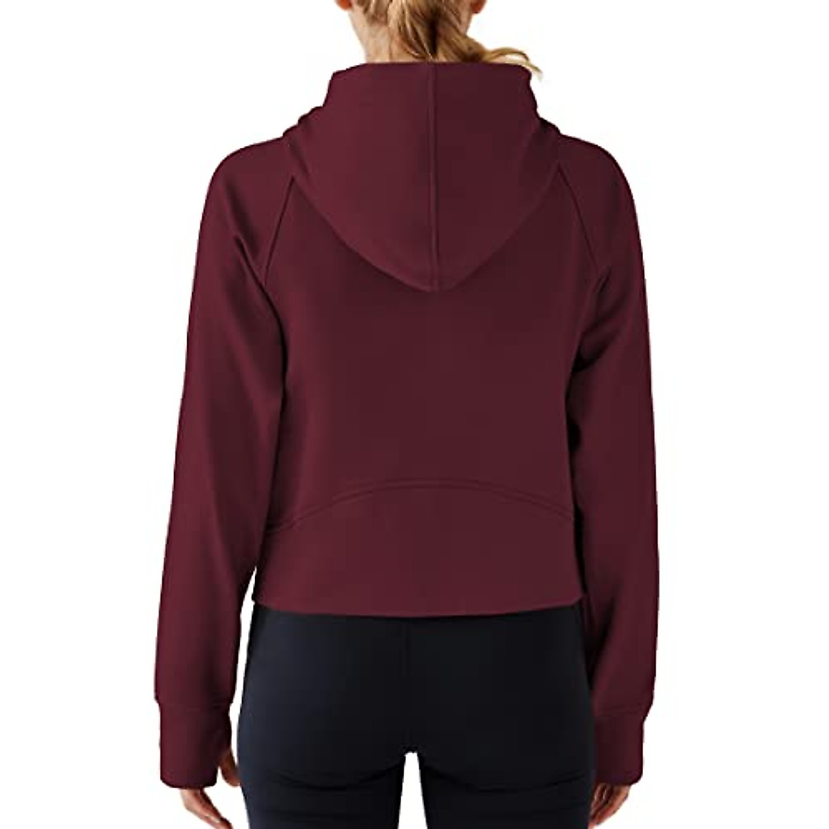 URBEST Women's Hoodies Fleece Lined Collar Pullover Half Zipper Sweatshirts Long Sleeve Crop Sweater Tops with Thumb Hole BURGUNDY XL