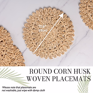 Laquedecraft 13.8" Round Corn Husk Placemats Set of 6 | Boho Rattan Woven Placemats | Farmhouse Spring Placemats | Table Wicker Placemats