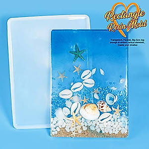 3 Pcs Large Resin Mold, LEOBRO Flexible Silicone Molds, Include Round, Rectangle, Heart Shaped Coaster Mold, Decorative Mold, Come with 20 Pcs Finger Cots, 1Pcs Tweezers