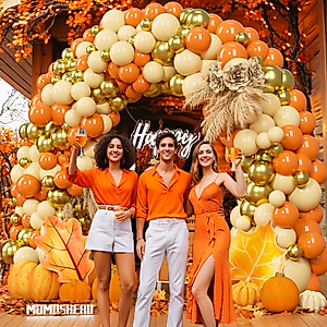 MOMOSHERO 142Pcs Fall Thanksgiving Balloons Arch Kit,Burnt Orange Ivory Gold Balloons Garland for Friendsgiving Pumpkin Maple Birthday Baby Shower Party Decorations