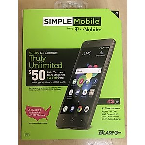 Simple Mobile ZTE Blade T2 Lite 4G LTE Prepaid Cell Phone (Locked) - Black - 16GB - Sim Card Included - GSM
