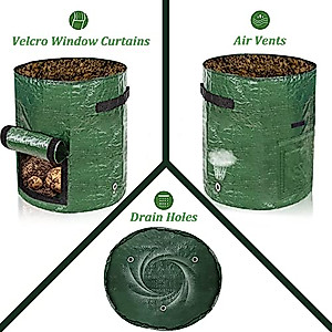 Auofin 4 Pack Potato Grow Bags 10 gal, Garden Planting Bags Thick PE Potato Planter for Growing Potatoes Vegetables, with Handles and Flap, with Self-Watering Stakes