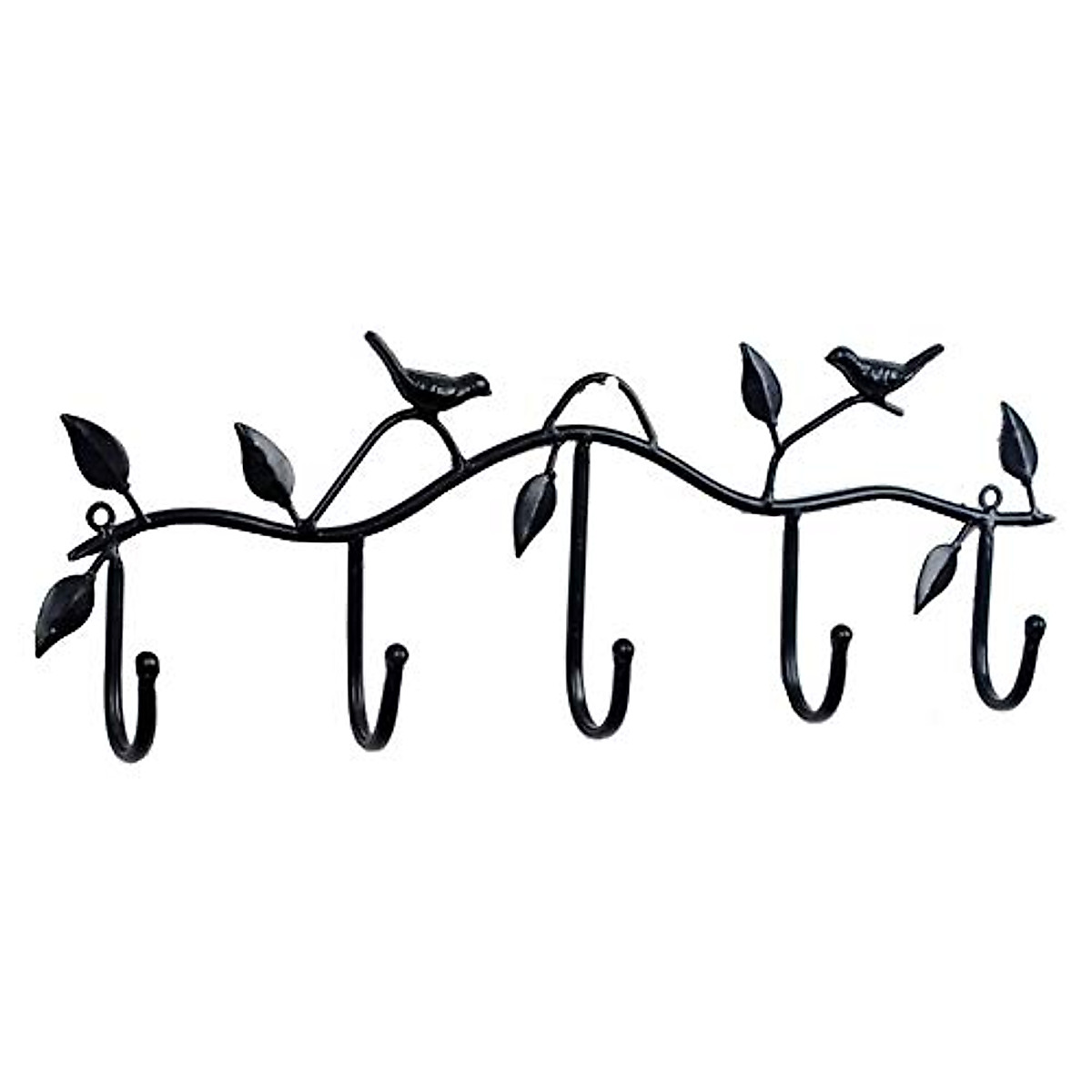 Black Metal 5 Hooks Wall Mount Birds Hook Hanger Rack Holder