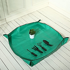 DOMG 39 x 39 Inches Plant Repotting Mat Waterproof Foldable Succulent Plant Transplanting Tarp Square Portable Indoor Gardening Mat Potting Tarp, Green