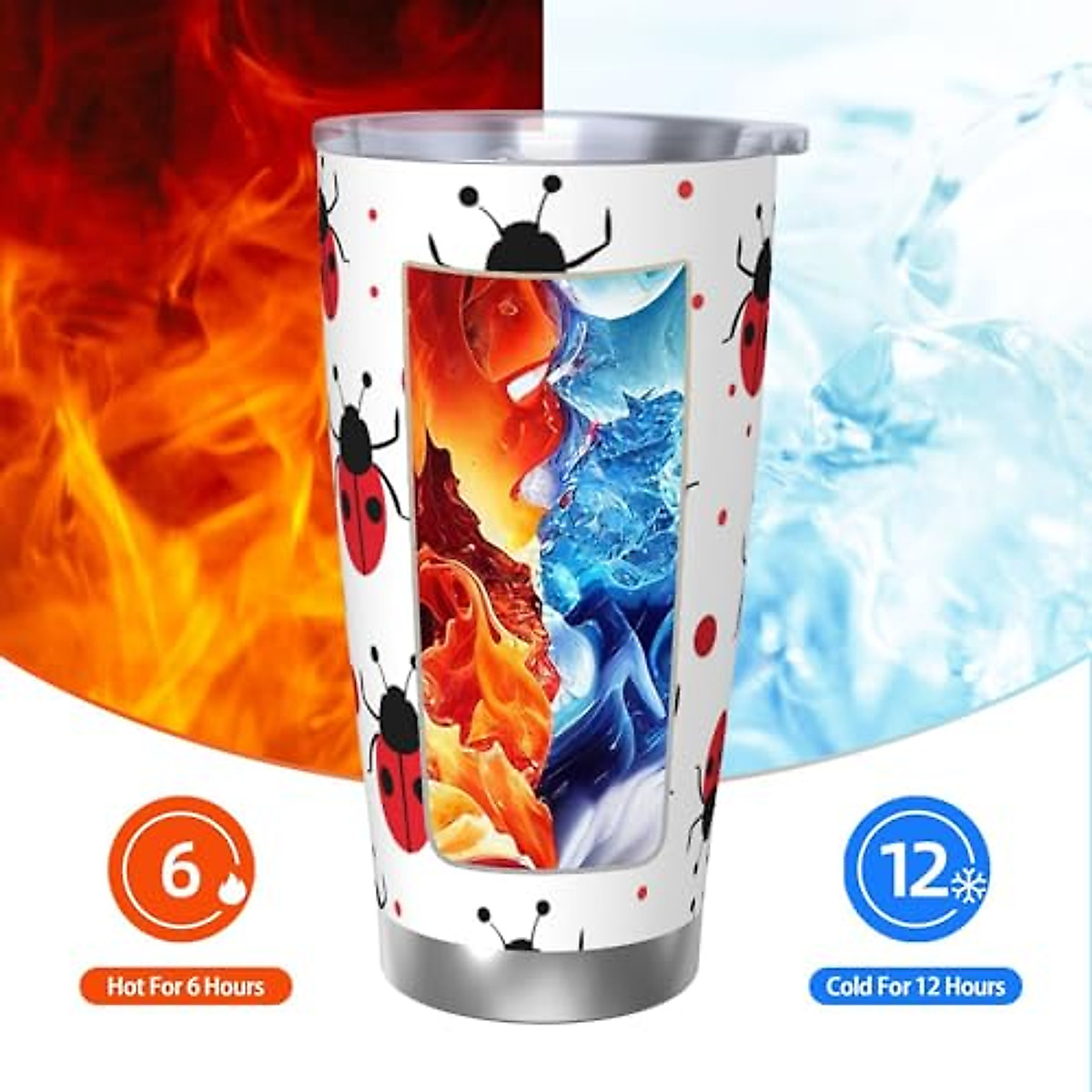 Tangopi Red Ladybug Pattern 20 oz Tumbler with Lid and Straw Insulated Travel Coffee Mug Reusable Spill Proof Coffee Cups Stainless Steel Water Bottle for Hot and Cold Drinks