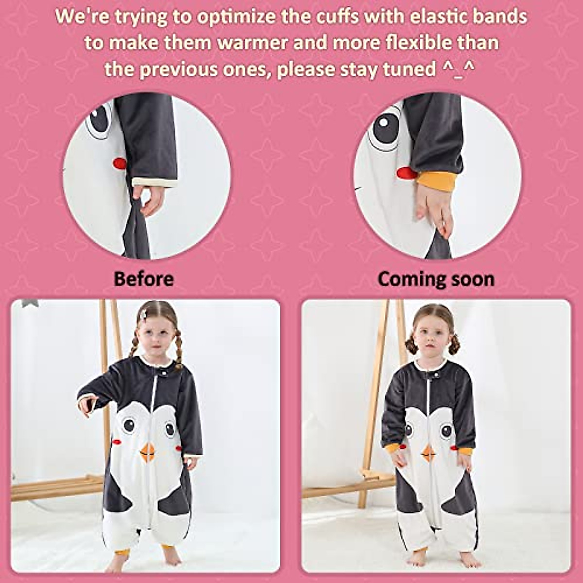 MICHLEY Baby Sleeping Bag Sack Long Sleeve with Feet Winter Swaddle Wearable Blanket for Boys Girls,Penguin,1-3Years