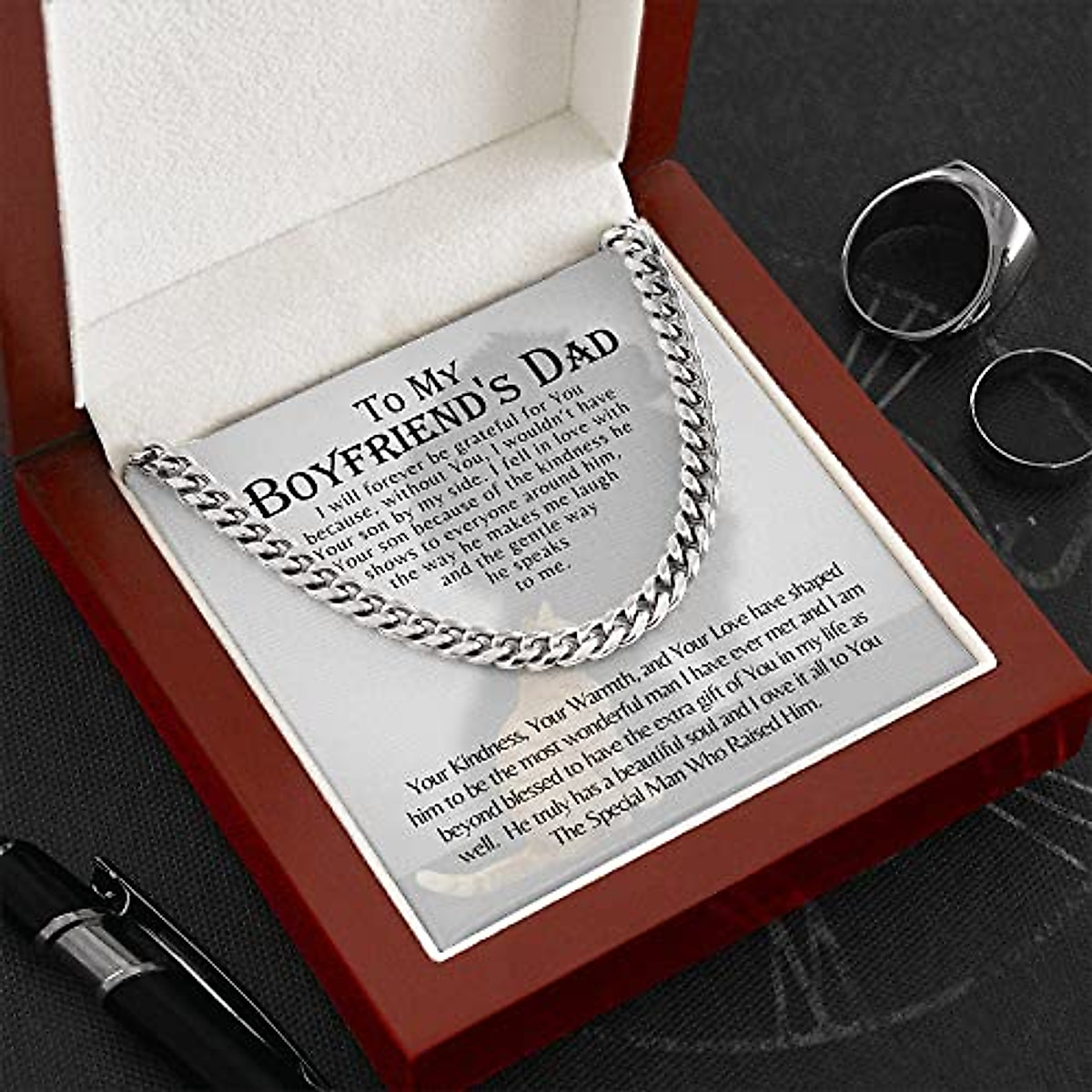 To My Boyfriends Dad Father Gift, Cuban link Chain, Necklace, for Christmas, Birthday, Just Because, Fathers Day, Present, Stocking Stuffer TBS0574