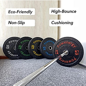 Powenergy Bumper Plate, 100 Lbs High Bounce Olympic Weight Plate Set with Colored Fleck-Rubber for Weight Lifting and Strength Training, Fits 2" Barbells