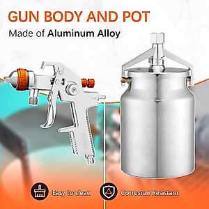 REFINE HVLP Spray Gun, Siphon Air Paint Sprayer Gun with 1.7mm 2mm Nozzle Sets, 1000CC Automotive Paint Gun with Air Regulator, Professional for Car, Furniture, House Painting