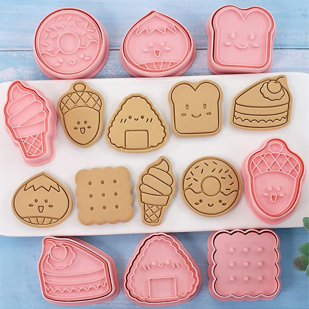 8 Pieces Cute Icecream Cookie Moulds For Baking Cookie Press Donut Cookie Mould Set Kitchen Tools Plastic Cookie Stamps (Donut)