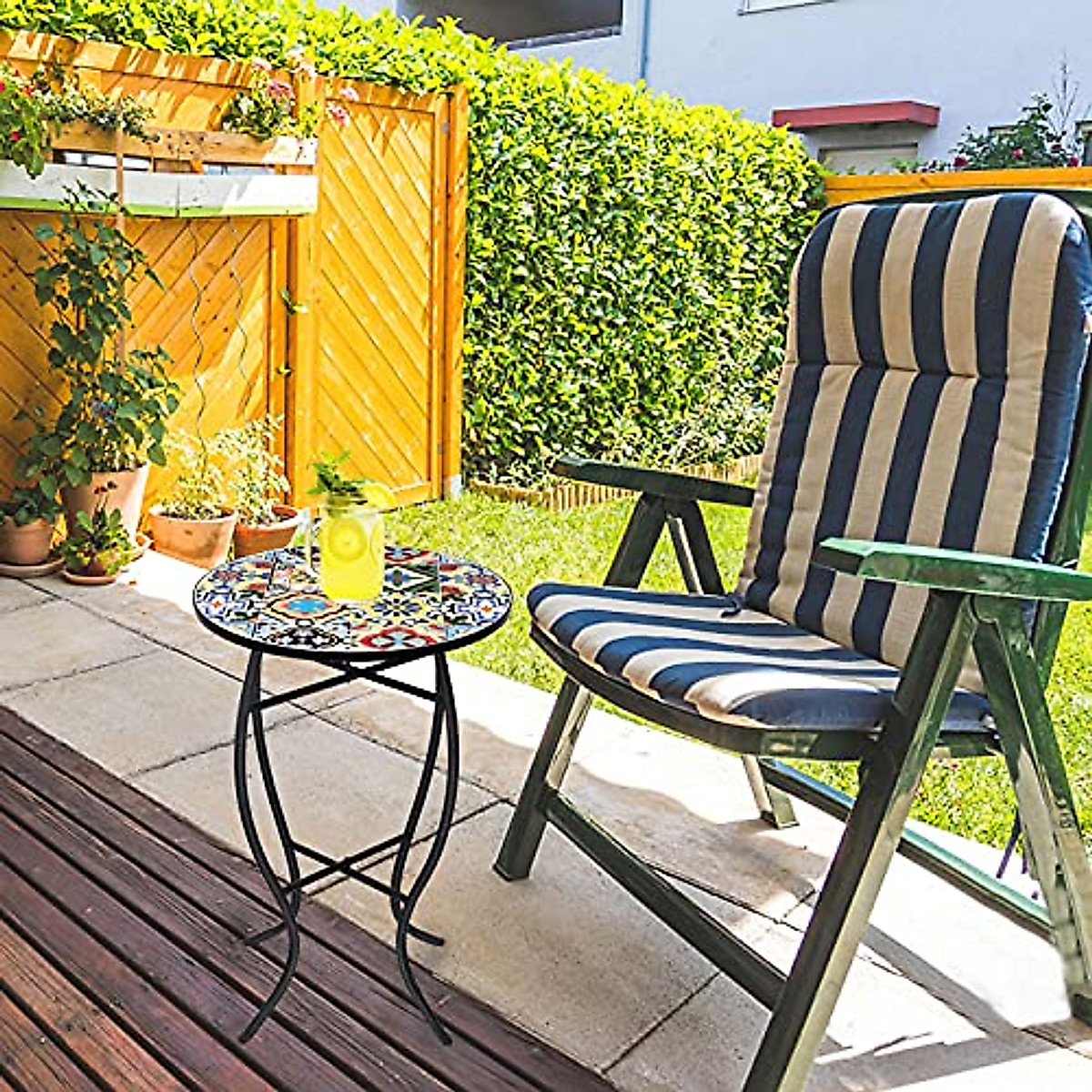 VCUTEKA Outdoor Mosaic Side Table - Small Patio Table Coffee Table Outside Accent Table Round End Plant Table for Bistro Balcony Porch Outdoor Benches 14''