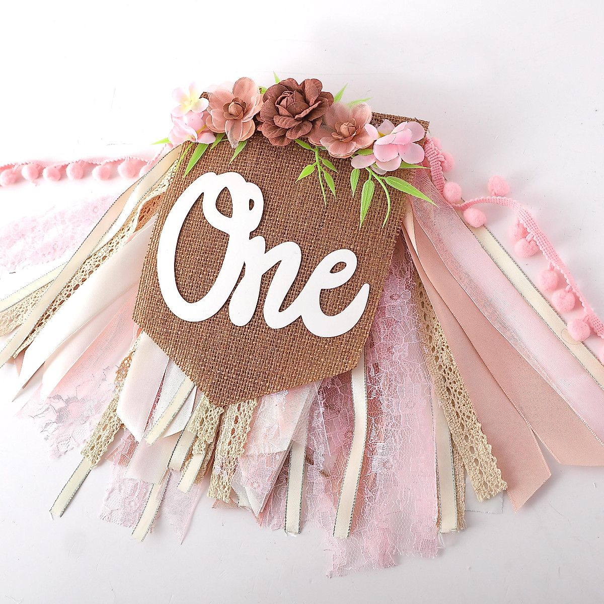 Pink 1st/ First Birthday High Chair Banner For Girls - Floral Tea Party Decoration, Happy Birthday Backdrop For Baby Shower, Floral Birthday Banner, Sweet One Banner, Princess Birthday Decoration,