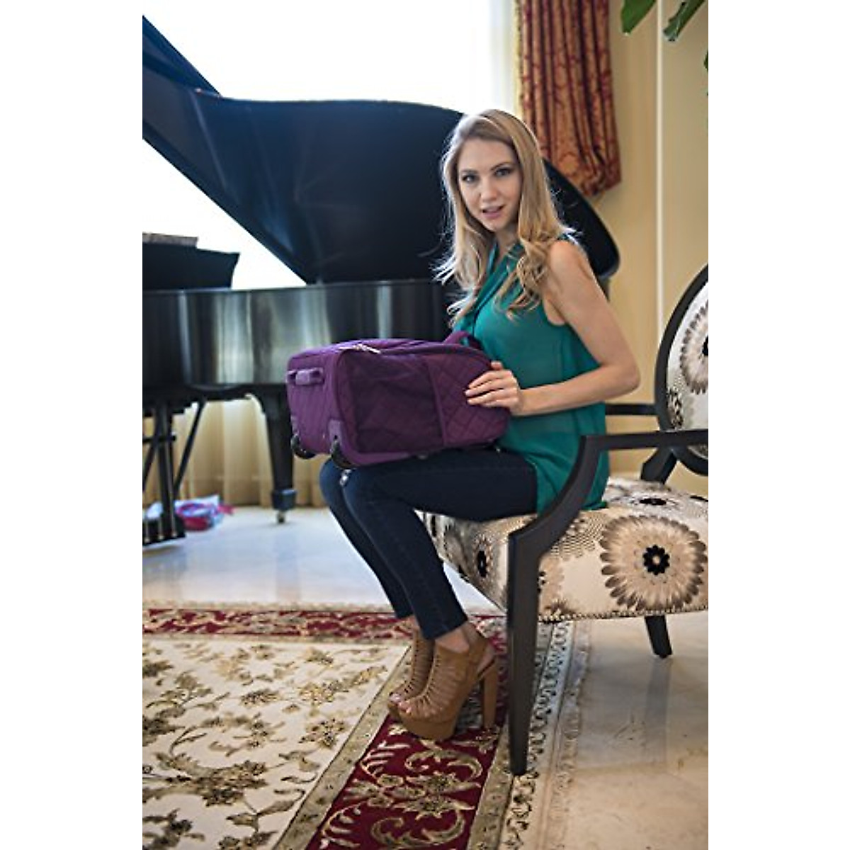 Rockland Melrose Upright Wheeled Underseater Carry-On Luggage, Purple, 15-Inch