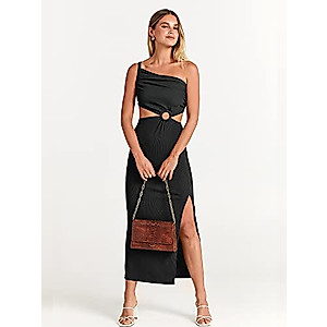 ANRABESS Women’s Summer Sexy Bodycon Maxi Gradution Dress 2023 Prom Dresses One Shoulder Sleeveless Sexy Cut Out Formal Cocktail Party Dress 765heise-L Black