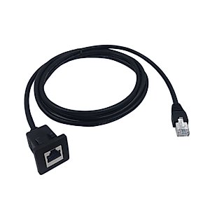 CERRXIAN RJ45 Male to Female LAN Ethernet Network Cat 5e Panel Mount Cable (Black)(2m)
